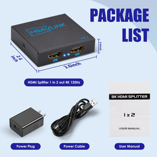 HBAVLINK 4K 120Hz HDMI Splitter 1 in 2 Out - HDCP Bypass, HDR, Dolby A